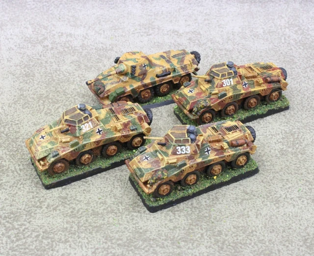 15MM WW2 GERMAN 8 Rad Armoured Cars x4 Painted Flames of War 32759 £20. ...