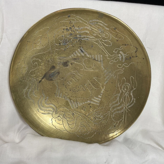 (DRAGONS CHASING THE Pearl of Wisdom) Engraved Brass From China Hand ...