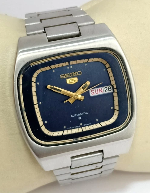 VINTAGE SEIKO 5 Automatic Blue Dial Men's Watch Case 37mm Transparent ...