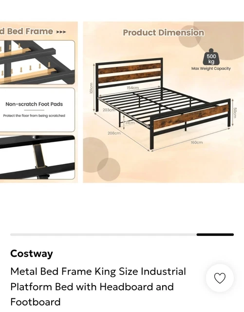METAL BED FRAME King Size - Heavy-Duty Weight Upto 500kg Black - with ...