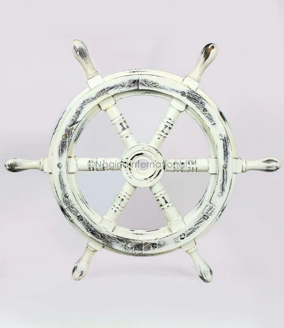 ROUE DE NAVIRE En Bois Artisanale Noire Et Blanche Antique De 18 Pouces EUR 55,91 - PicClick FR