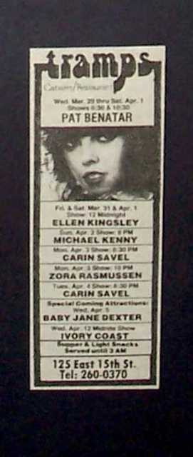PAT BENATAR (PRE-RECORD Label) Tramps NYC 1978 Rare Mini Poster Type ...