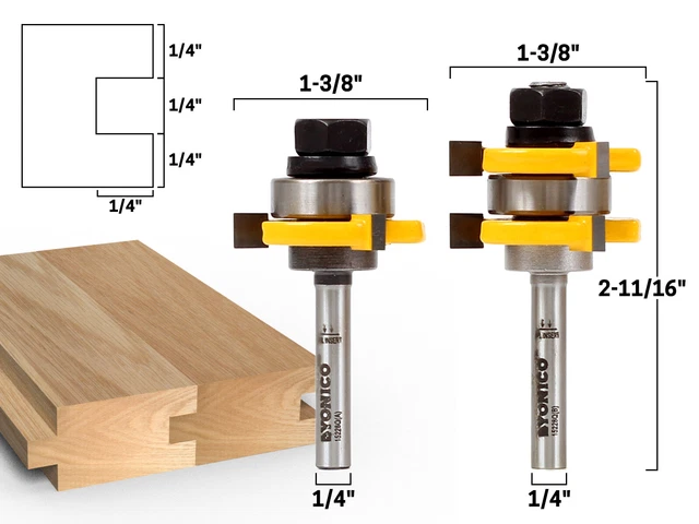 3/4& 2 BIT Tongue and Groove Router Bit Set - 1/4" Shank - Yonico ...