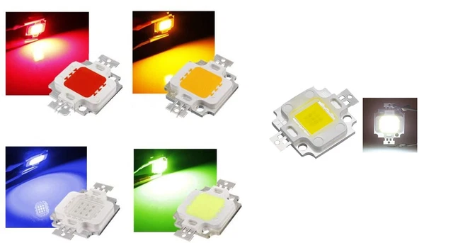 PUCE LED 10W Phare Haute Luminosité Blanc Rouge Vert Jaune Bleu ...