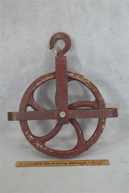 ANTIQUE OLD WELL wheel pulley primitive cast iron 15 in swivel hook ...