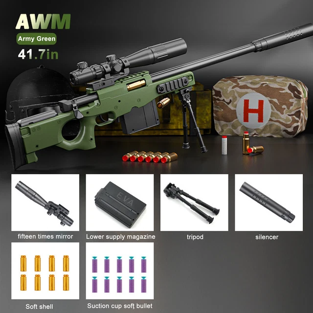 NEW AMW / 98K Gun Sniper Rifle Soft Bullet Gun Shell Ejecting Blaster ...