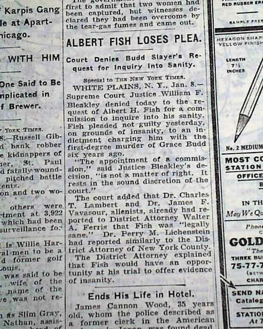ALBERT FISH SERIAL Killer Child Rapist Cannibal INSANITY PLEA 1935 Old ...