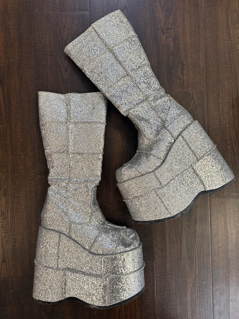 DEMONIA STACK 301G Glitter Platform Boots Burning Man- Mens Size 7 ...