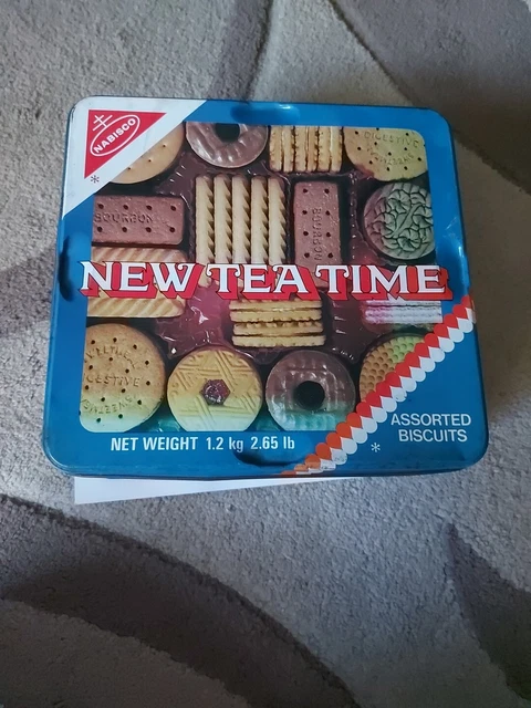 TEA TIME ASSORTED Biscuits Collectable Storage Tin, Lid Cake Nabisco ...