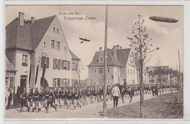 56036 FELDPOST AK Gruß aus dem Truppenlager Zossen mit Zeppelin 1916 ...