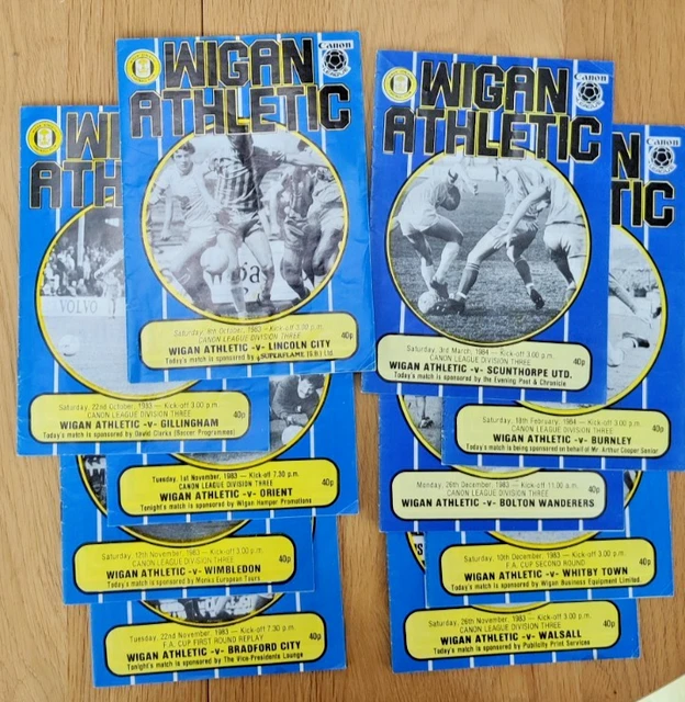 10 WIGAN ATHLETIC 1983/84 Programmes Home Fixtures - Divn Three (8 ...