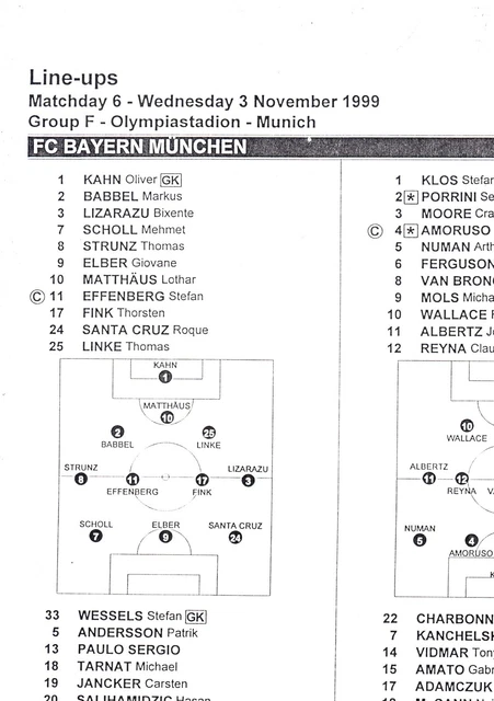 BAYERN MUNICH V Rangers, 3rd November 1999, Champions League, UEFA team ...
