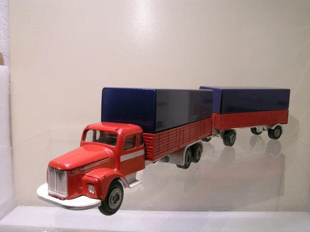 TEKNO HOLLAND SCANIA Vabis 110Super Truck+Trailer Red/Blue+Box 1:50 EUR ...