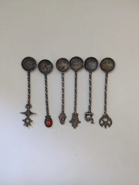 6 CUILLERE À THÉ, petite cuillère, orient, argent, métal argenté, arabe ...