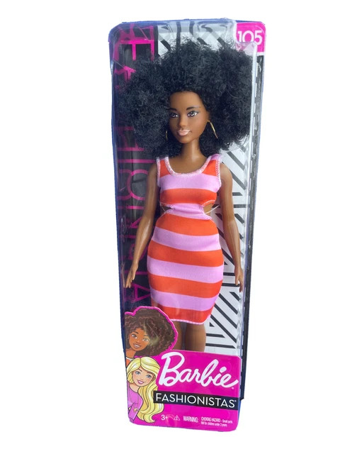 Barbie Fashionista Doll 105 Black Afro Curvy Body African American New