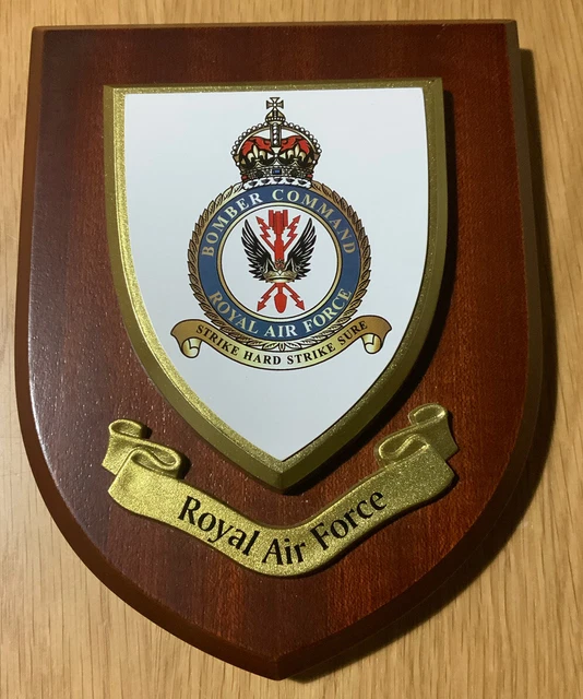 RAF BOMBER COMMAND Military Shield Wall Plaque Strike Hard Strike Sure ...