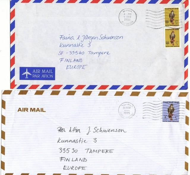 VEREINIGTE ARABISCHE EMIRATE 1992/6 7 versch. Jagdfalke-Frank. Airmail ...