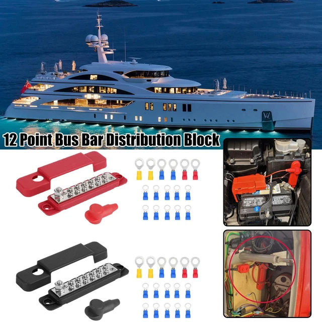 12 POINT BUSBAR Bus Bar Power Distribution Block 150A Black FAST 8V Red ...