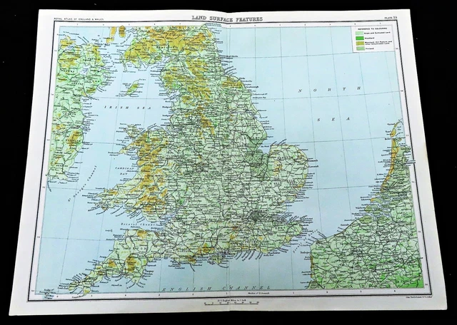 1893 ANTIQUE MAP of England Wales Land Features Physical Geography 19th ...