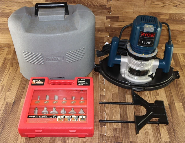 RYOBI R160 ROUTER 1/4” Collet 1-1/2 HP w/ Straight Edge Guide & 12 ...