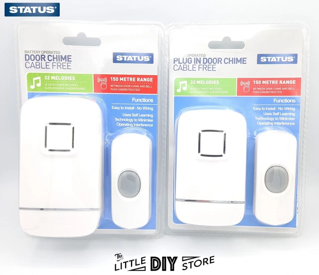 DOOR BELL CHIME Push Button Cable Free Battery or Electric Plug-In 150m ...