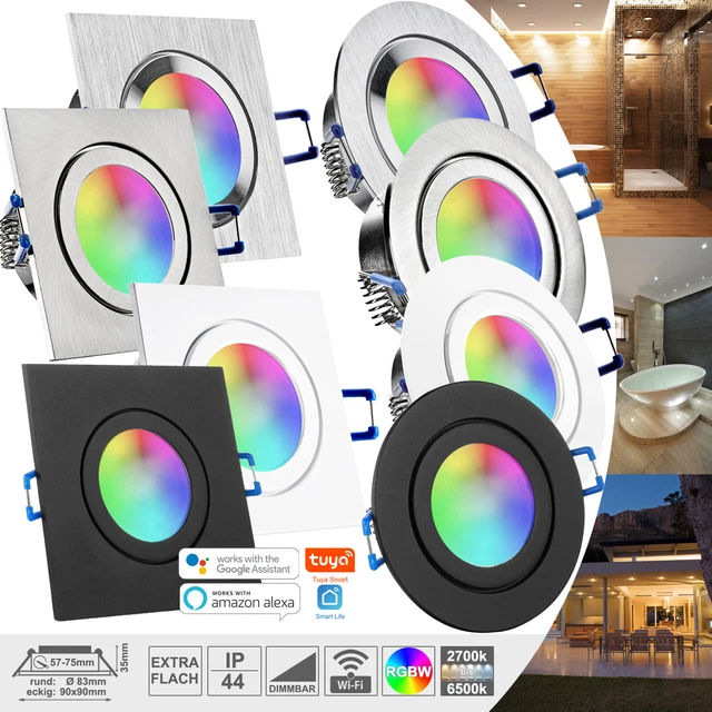LED BAD EINBAUSTRAHLER RGB WiFi 230V 5W flach Spots Set Decken Leuchte ...