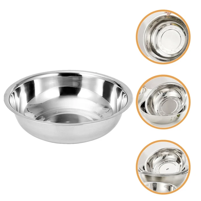 STAINLESS MIXING BOWLS Flat Bottom Fruit Steel Basin Face Washing £11. ...