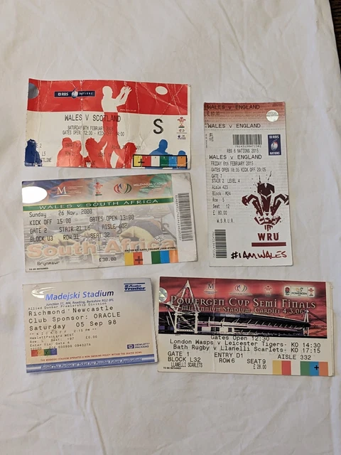 FIVE RUGBY UNION Match Tickets, Wales /Scarlets/Richmond, 1998 - 2015 £ ...