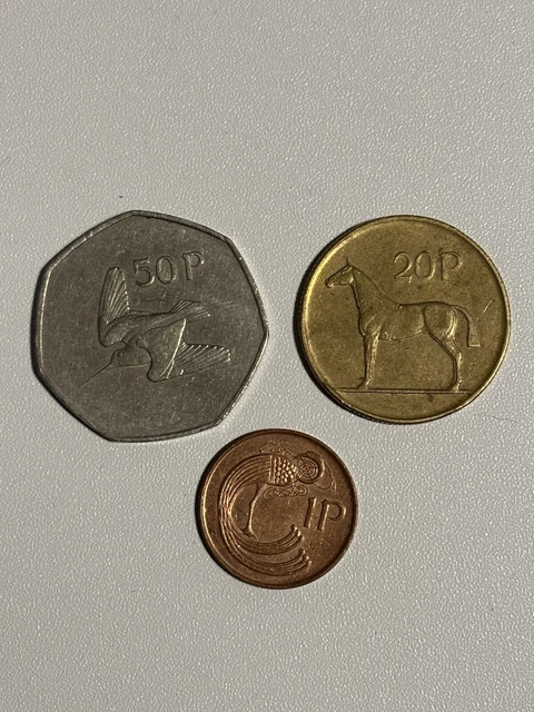RARE JOB LOT Ireland / Irish Decimal 1981 50p, 1994 20p coins & 1996 1p ...
