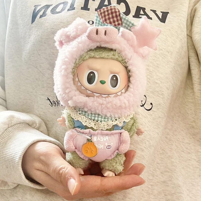 POP MART THE Monsters Labubu Plush Doll Pink Pig Head Cover Jumpsuits ...