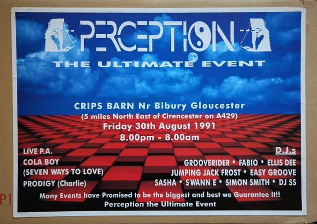 RAVE FLYER PERCEPTION Spelling Mistake One 30/08/1991 @ Gloucestershire ...