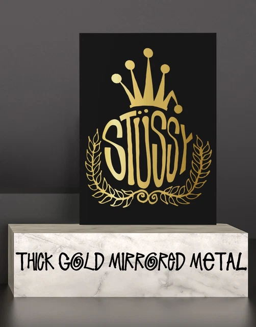 LARGE RARE STUSSY Store Sign **Printed On Thick Gold Mirrored Metal ...
