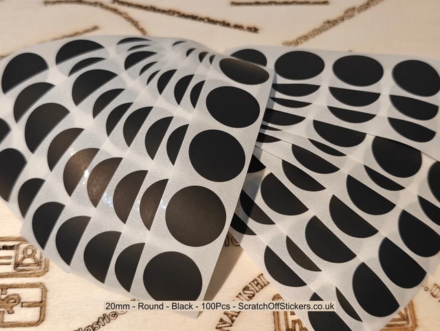 100X 20MM ROUND Black Scratch Off Stickers for DIY Prize & Gift Card ...