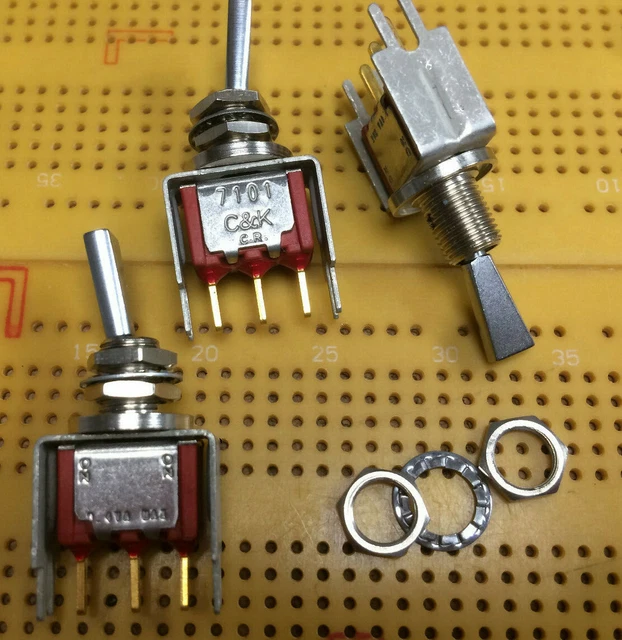 SPDT TOGGLE SWITCH On-On Flat Latching PCB Panel IP67 Gold C&K 7101 ...