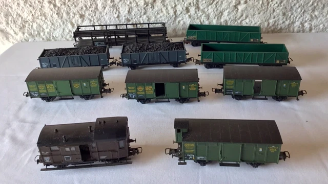 LOT DE 10 WAGONS MARCHANDISES HO Marques JOUEF PLAYCRAFT France & PIKO ...