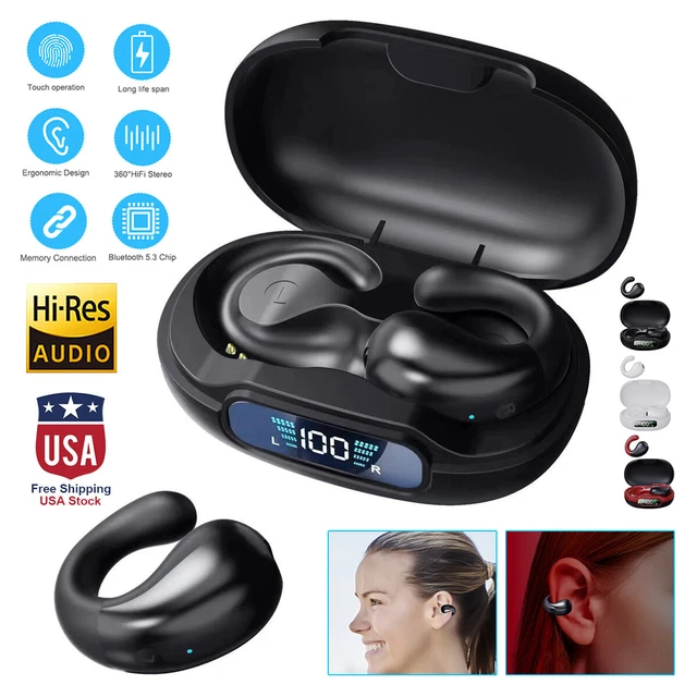 WIRELESS EAR CLIP Bone Conduction Headphones Bluetooth 5.3 Earbuds ...
