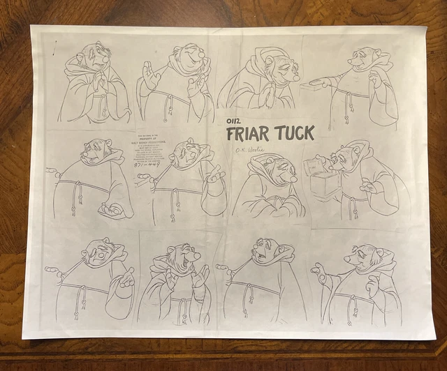 ANIMATION WALT DISNEY ROBIN HOOD 1973 ORIGINAL PRODUKTION MODELLBLATT ...