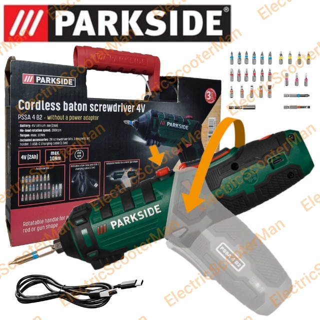 PARKSIDE 4V CORDLESS Baton Screwdriver With Carry Case + 26 Bits + USB ...