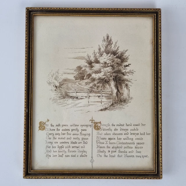 ANTIQUE 19TH CENTURY Pen Landscape Drawing And Poem Verses £79.00 ...