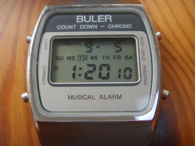 VINTAGE BULER MUSICAL Alarm Count Down Chrono All Stainless Steel ...