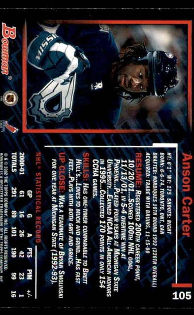 2001-02 BOWMAN YOUNGSTARS Anson Carter Edmonton Oilers #105 EUR 1,16 ...