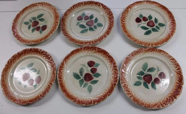 6 ANCIENNES ASSIETTES a dessert décor de fraises digoin Sarreguemines ...