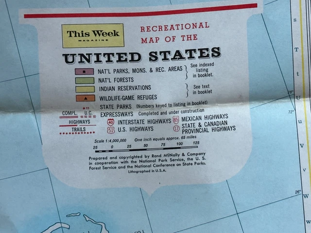 LARGE PAPER MAP of The United States of America, ( This Week Magazine ...