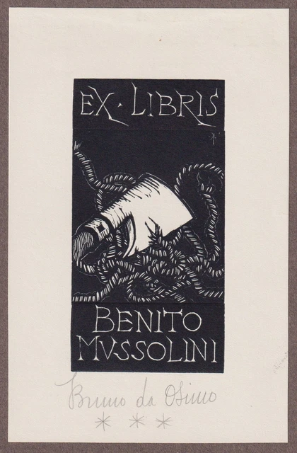 EXLIBRIS BENITO MUSSOLINI Bookplate Ex-Libris Woodcut Signed Bruno Da ...