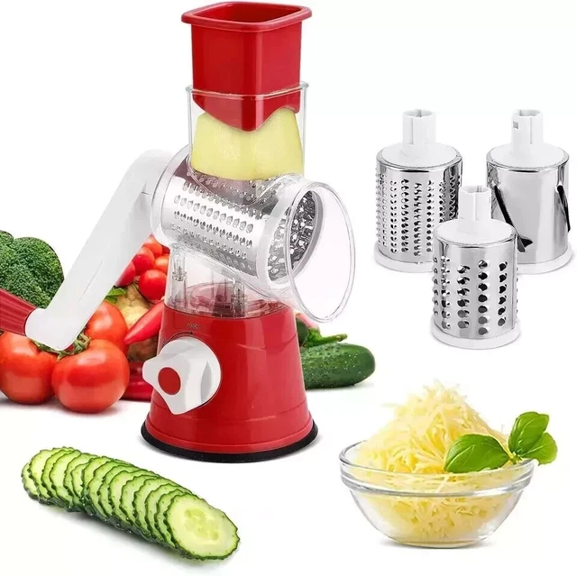 3-IN-1 ROTARY FOOD Slicer Chopper Cheese Grater Fruit Vegetable ...