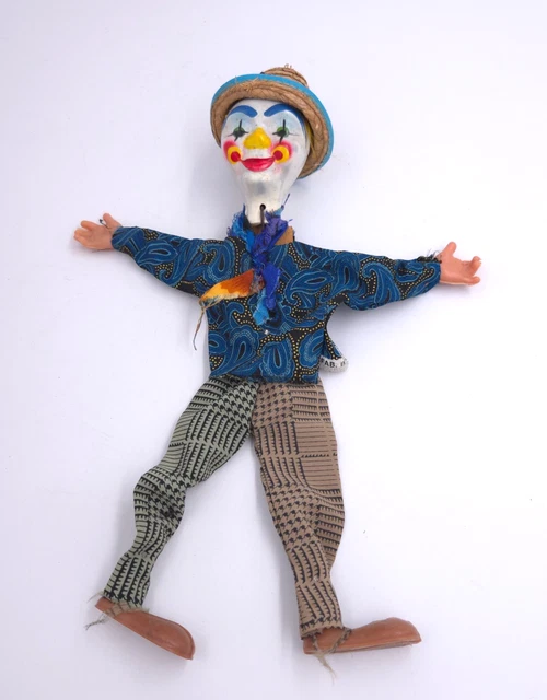 RARE VINTAGE 70S Hand Crafted Clown Wooden String Puppet Marionette Toy ...