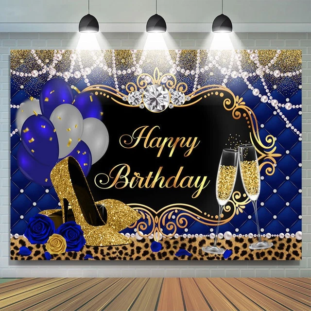 ROYAL BLUE GOLD and Leopard Happy Birthday Backdrop $37.79 - PicClick AU