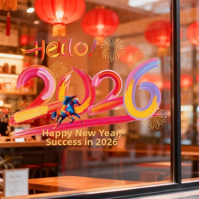 ELECTROSTATIC WINDOW DECAL 2026 New Year PVC Nordic Style Various Size ...