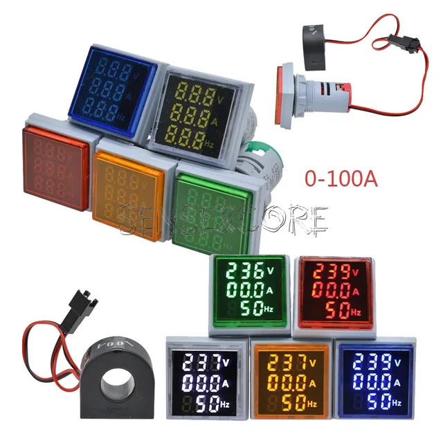 3 IN 1 Signal LED Digital Voltage Current Meter Indicator 22mm AC50 ...