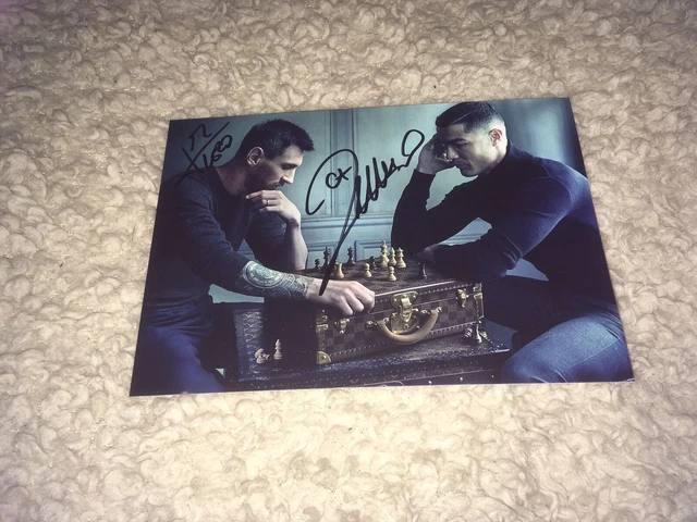 PHOTO CARTONNÉE DÉDICACÉE Autograph Lionel Messi Cristiano Ronaldo ...